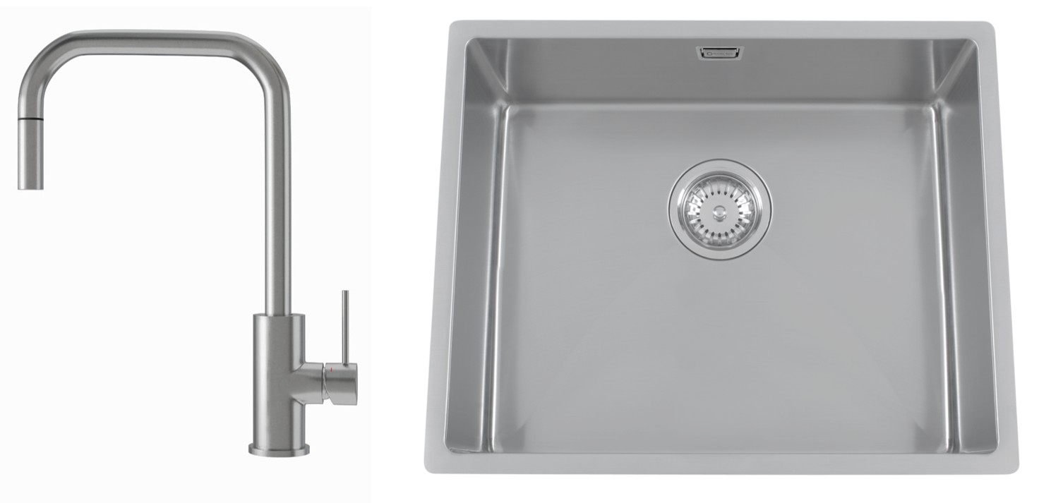 Nordic Tech Radius 500 X + Square D Blandare – Komplett Diskhospaket i Rostfritt Stål